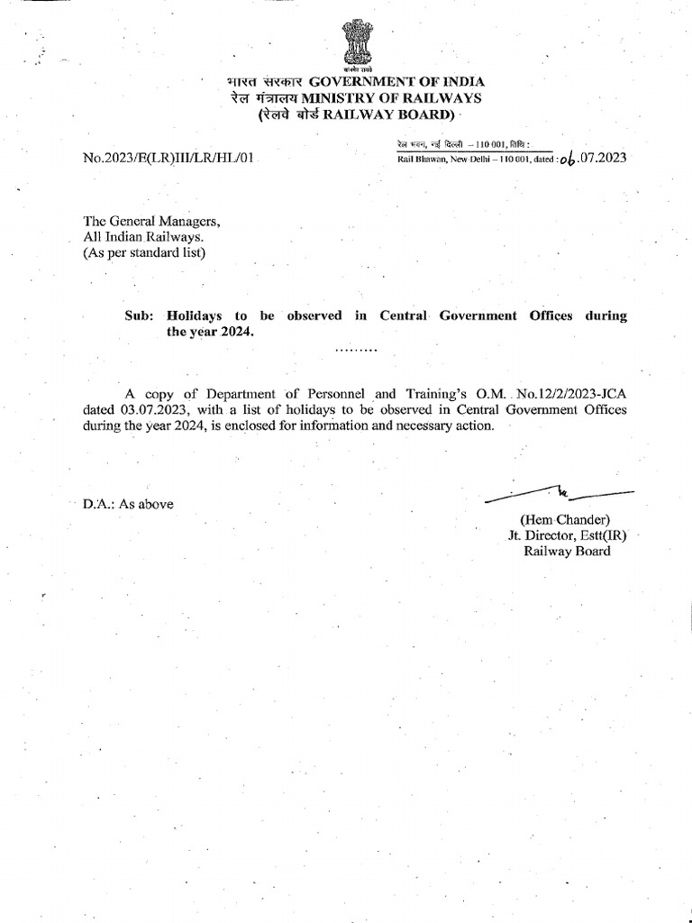 Circular - 20230706 - Holidays List 2024 | PDF