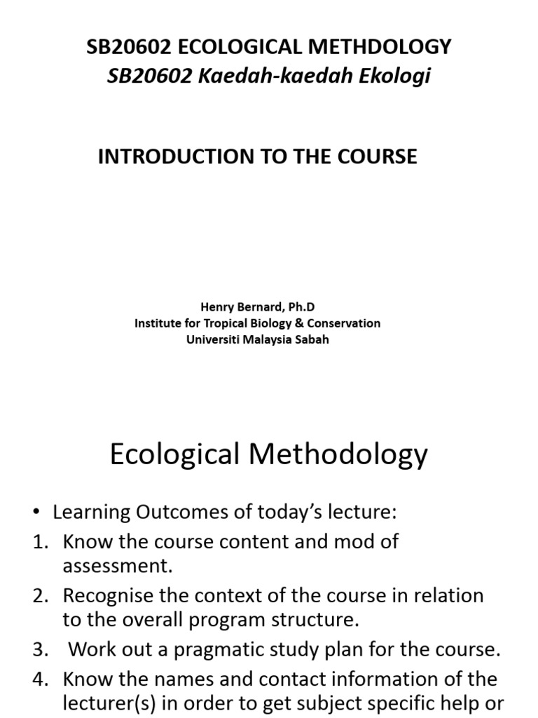 Lecture 1 Introduction Ecological Methodologies Pdf Conservation Biology Methodology