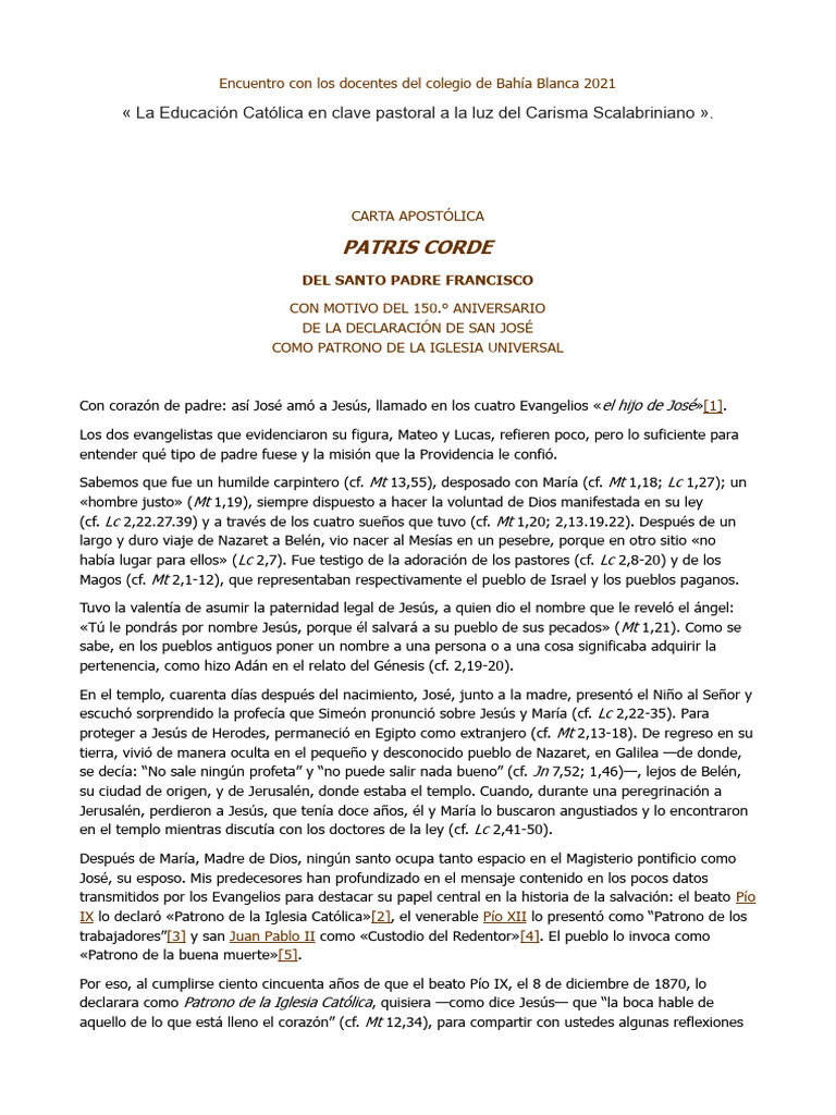 Carta Papa Francisco Sobre San Jose | PDF | María, madre de Jesús | Jesús