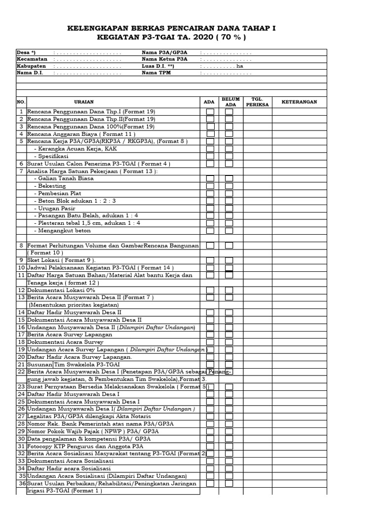 Checklist Berkas Pencairan Tahap 1 | PDF