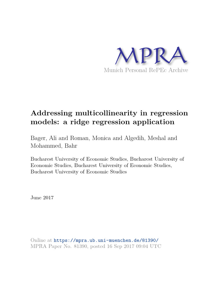 Addressing Multicollinearity in Regression Models A Ridge Regression Application | PDF ...