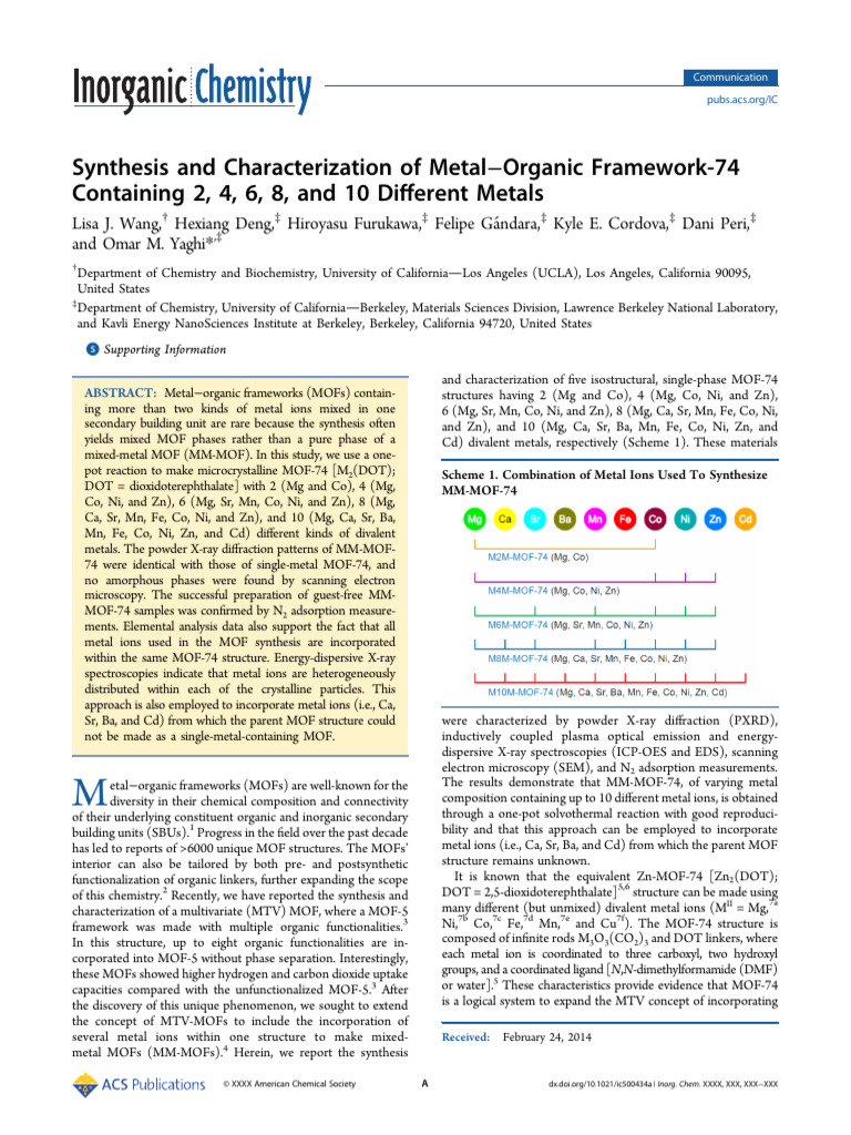 Mixed-Metal MOF-74 Synthesis Insights | PDF | Energy Dispersive X Ray ...
