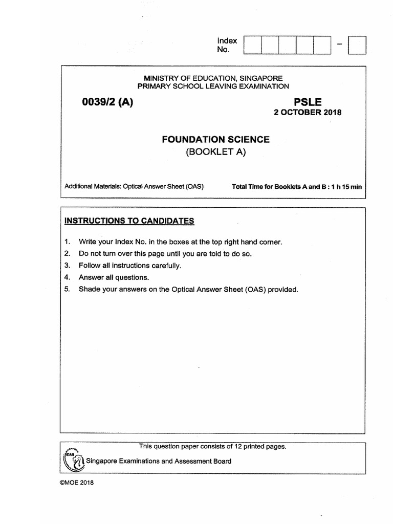 PSLE Foundation Science 2018 | PDF