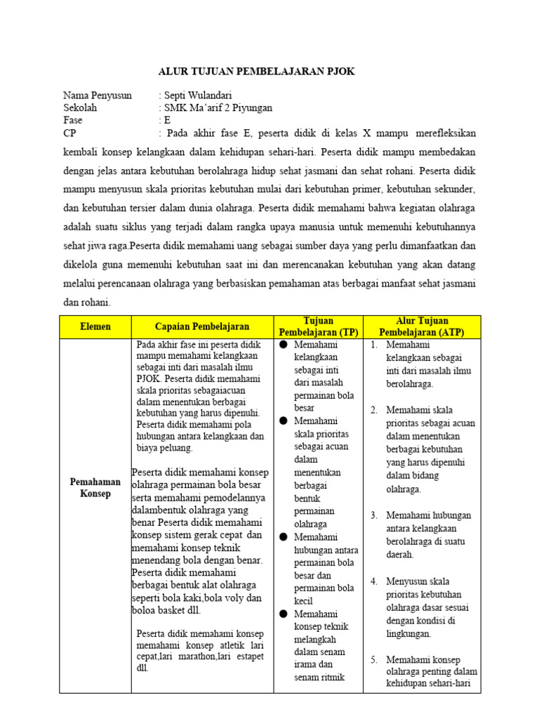 Alur Pembelajaran PJOK Fase E | PDF
