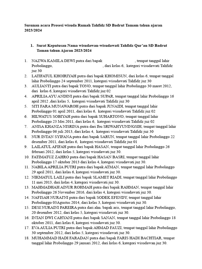 Rangkaian Wisuda Tahfidz 2024 | PDF | Kesehatan Holistik | Gaya Hidup Rangkaian Wisuda Tahfidz 2024 | PDF | Kesehatan Holistik | Gaya Hidup