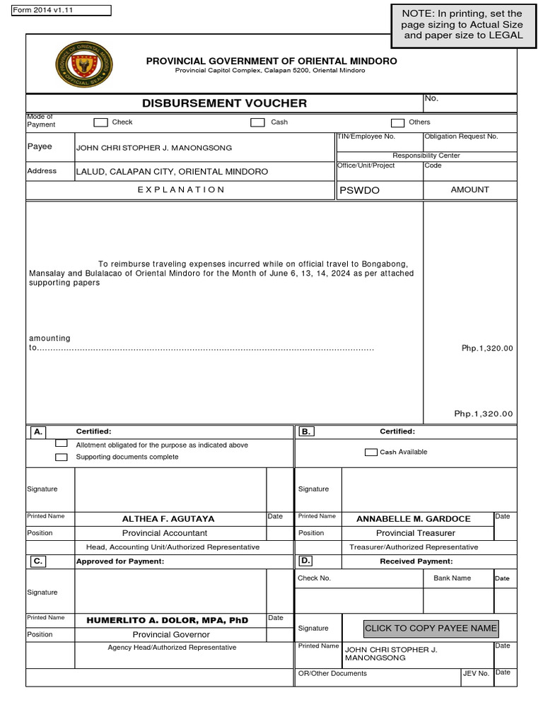 Disbursement-Voucher New 2 | PDF | Payments | Money