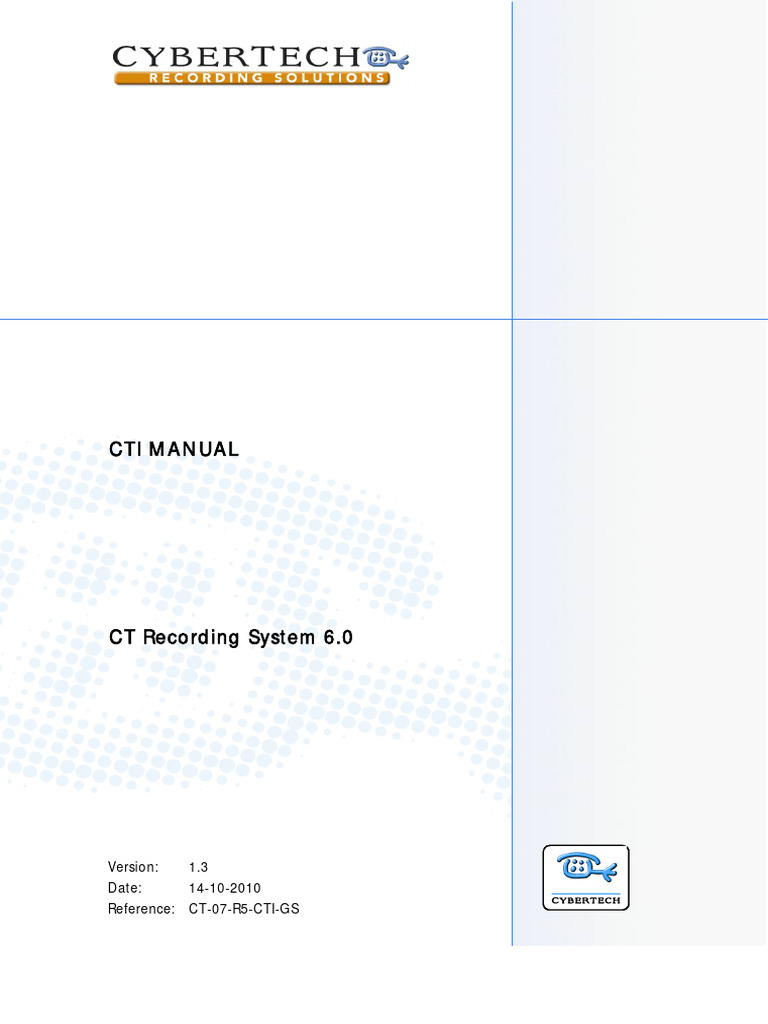 CT Recording Solutions R6 - CTI Manual v1.13 | PDF | Computer File | Voice Over Ip