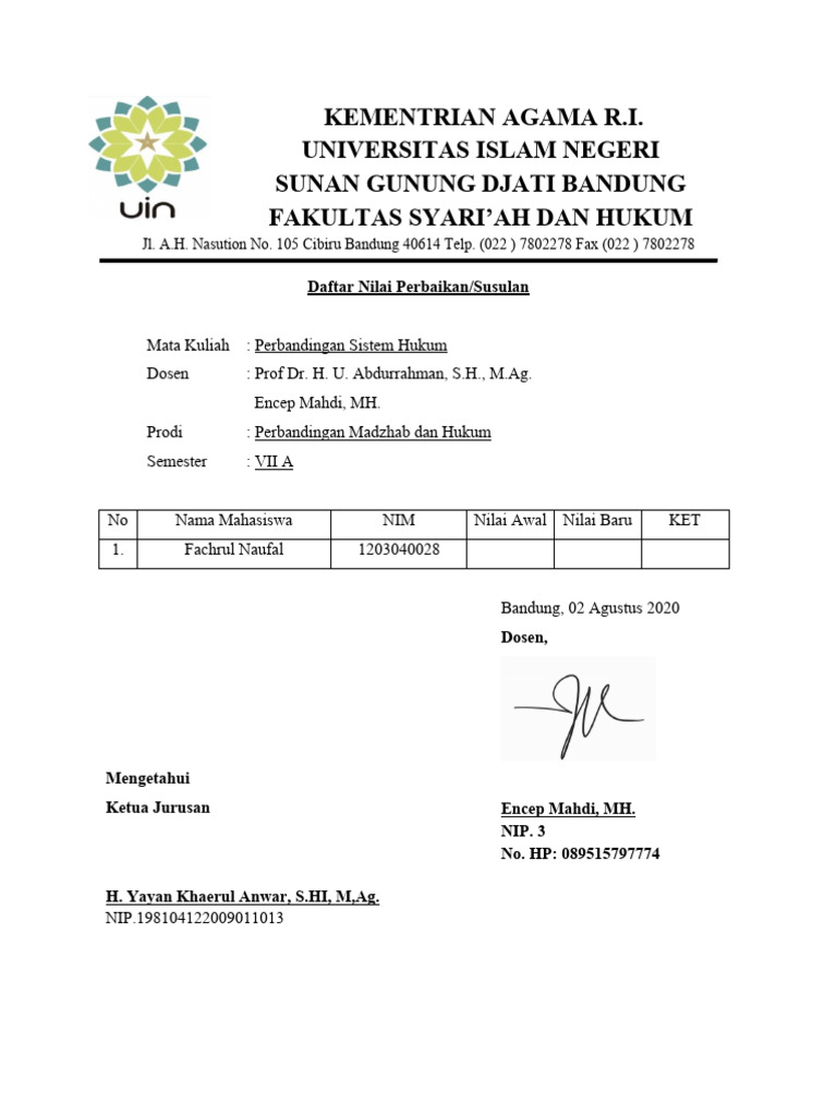 Surat Keterangan Perbaikan Nilai[1] | PDF