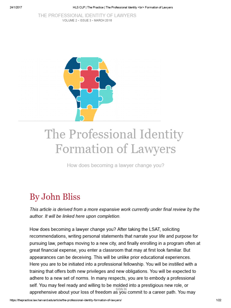 Lawyer Professional Identity Formation | PDF | Identity (Social Science ...