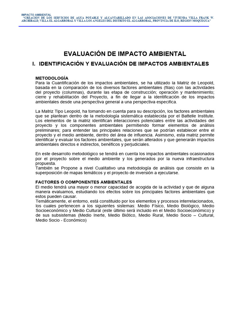 EVALUACIÓN DE IMPACTO AMBIENTAL Nueva Esperanza | PDF | Evaluación de ...