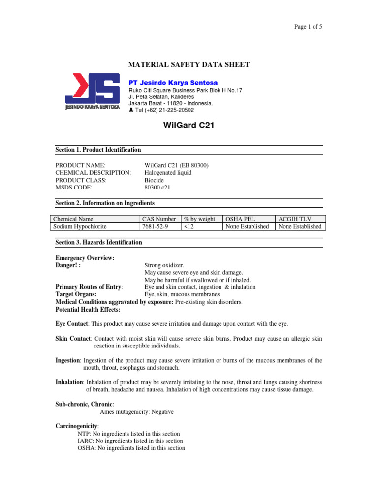 MSDS Wilgard C21 | PDF | Chemistry | Labor Relations
