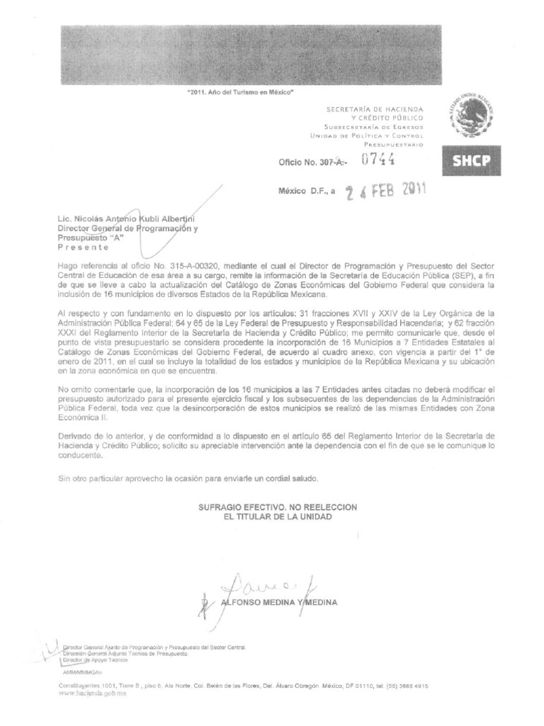 Of-744-Catalogo Zonas Economicas Gobierno Federal | PDF