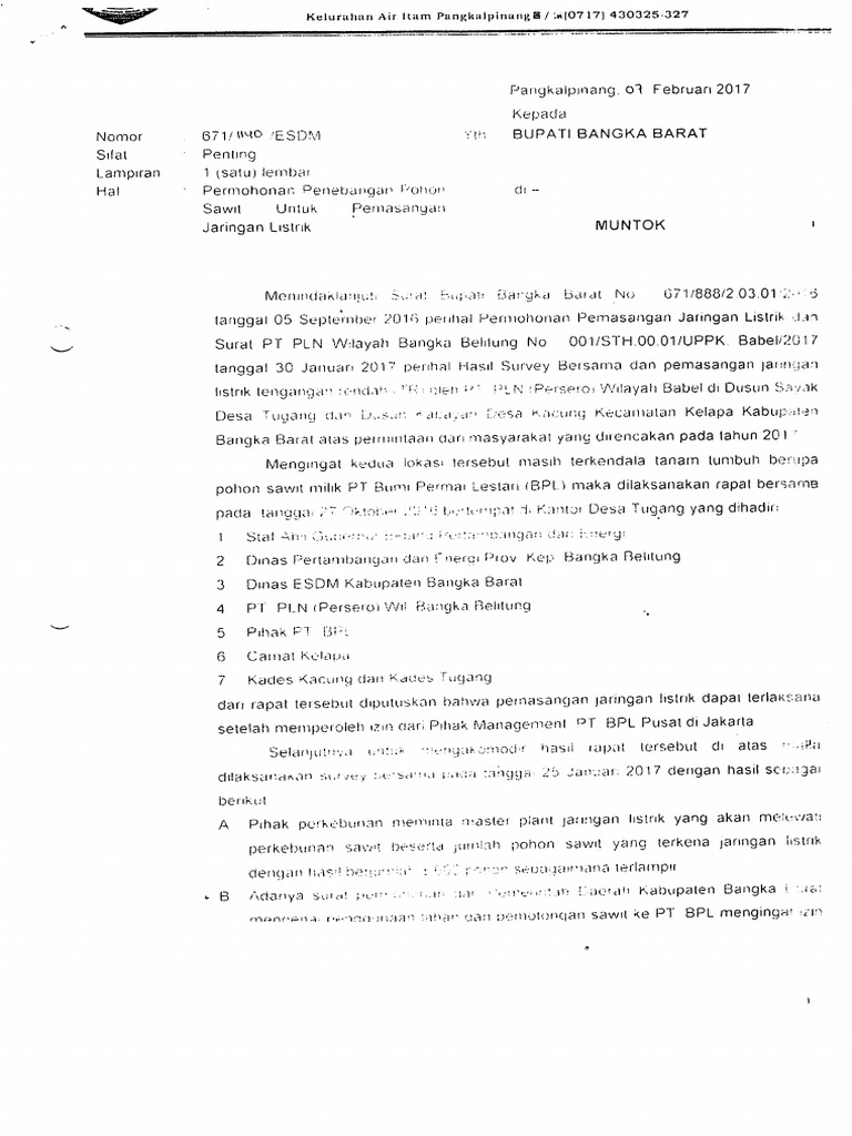 Surat Permohonan Listrik - Tugang | PDF