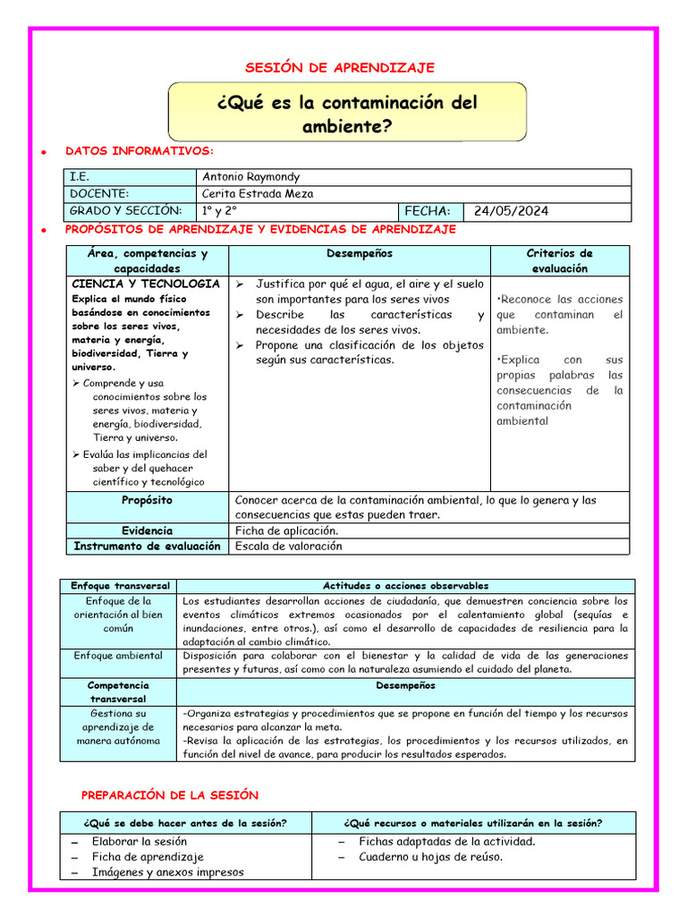 1º U3 S3 Sesion D3 CT ¿Que Es La Contaminacion Del Medioambiente | PDF | Entorno natural ...
