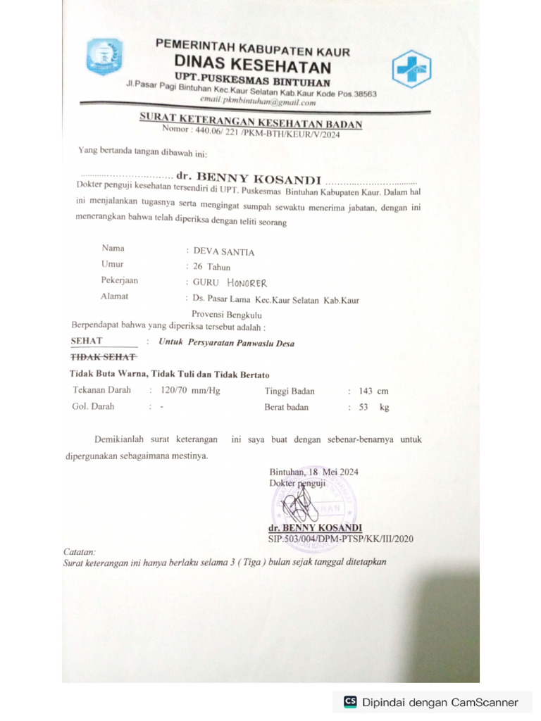 Surat Kesehatan Deva | PDF