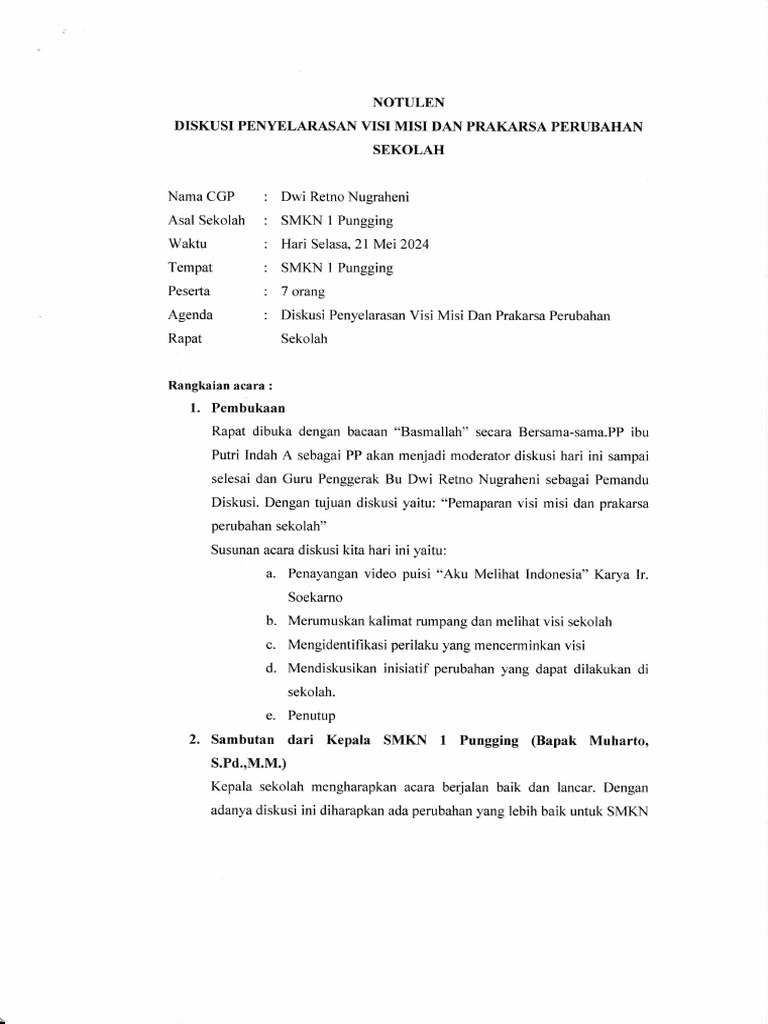 Notulen PI2 DWI RETNO - 20240529 - 0001 | PDF