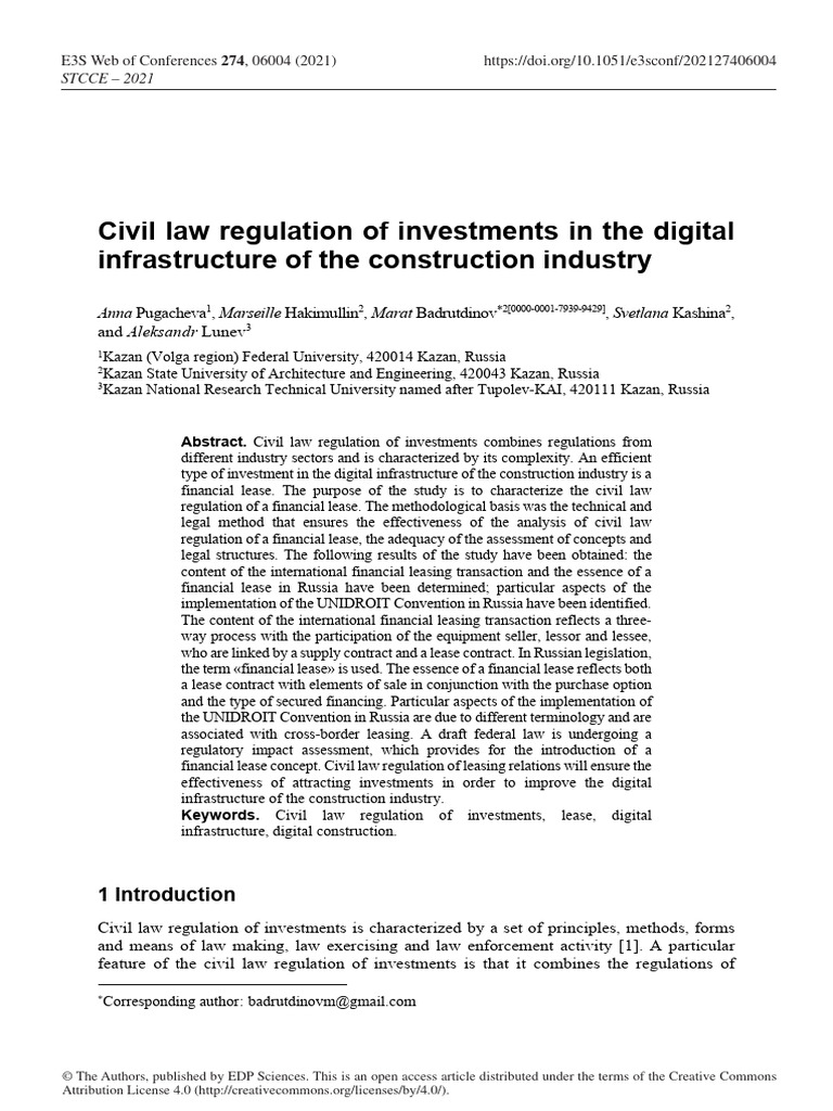 Civil Law Regulation of Investments in The Digital Infrastructure of ...