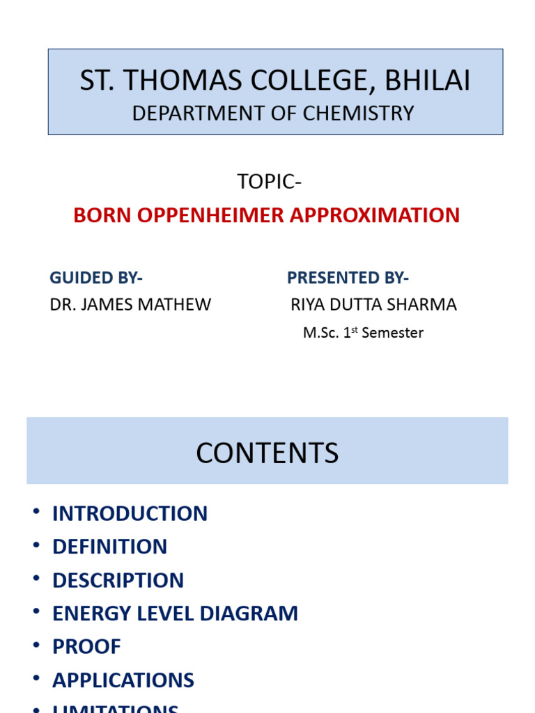 Born Oppenheimer PPT Riya NEW | PDF | Molecules | Energy Level