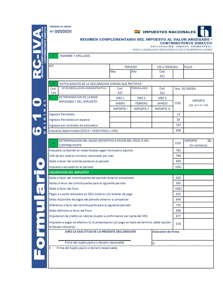 Form. RC-IVA 610 | PDF | Impuestos | Economias