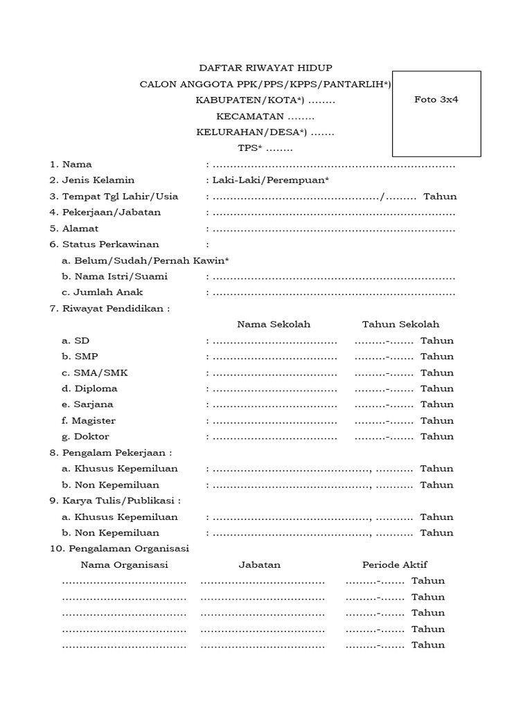 Format Daftar Riwayat Hidup | PDF