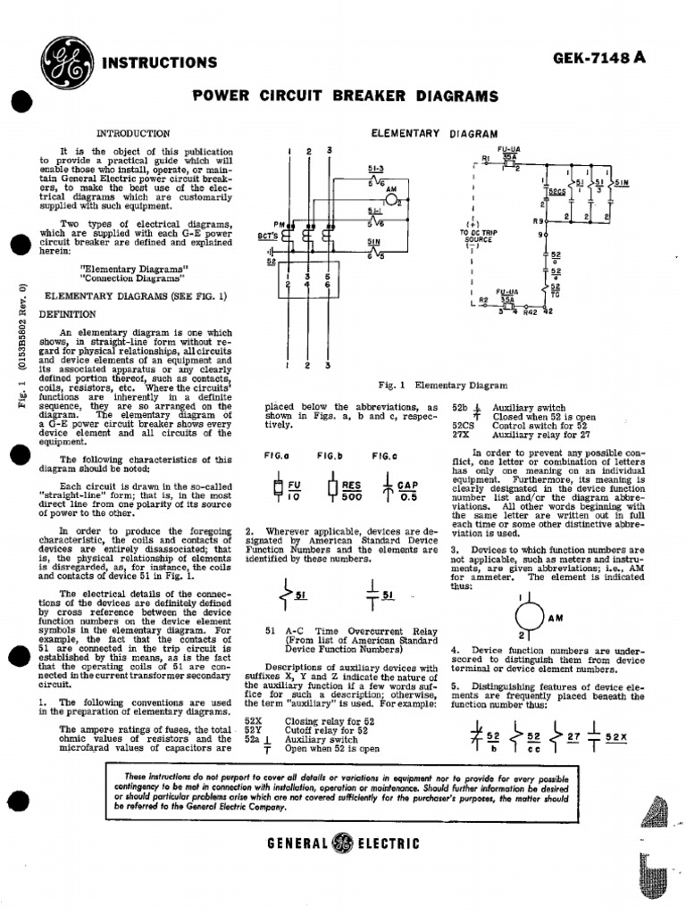 Gek-7148a Power Circuit Breaker Diagrams | PDF