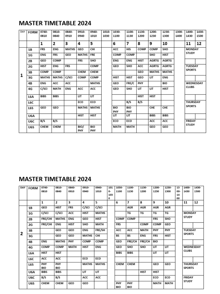 2O24 MASTER TIMETABLE-7 | PDF