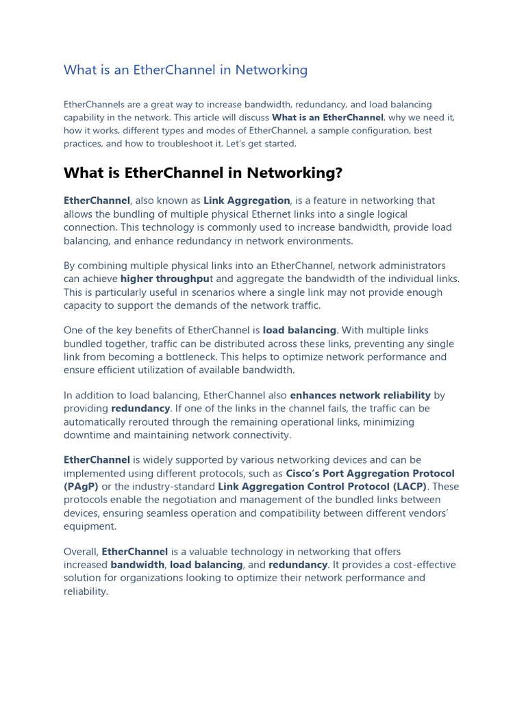 Etherchannel | PDF | Computer Network | Load Balancing (Computing)