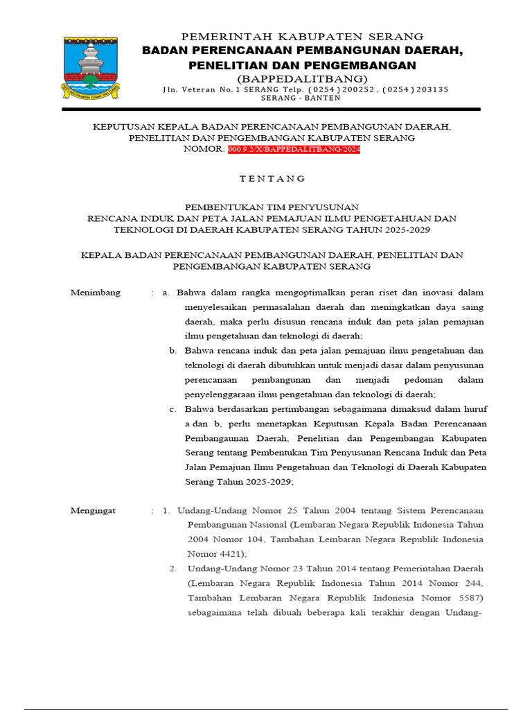 DRAFT SK TIM PENYUSUN RIPJ PID - Rev | PDF