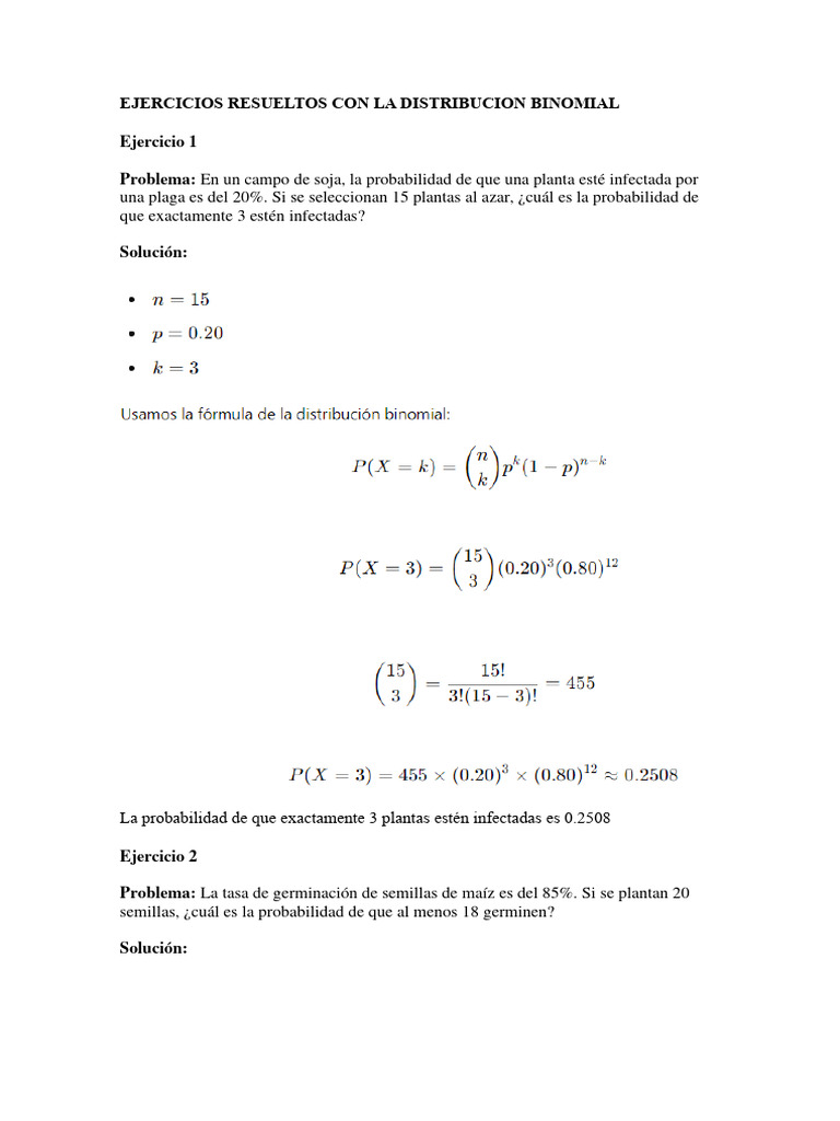Ejercicios Resueltos Con La Distribucion Binomial | Descargar gratis PDF | Semilla | Probabilidad