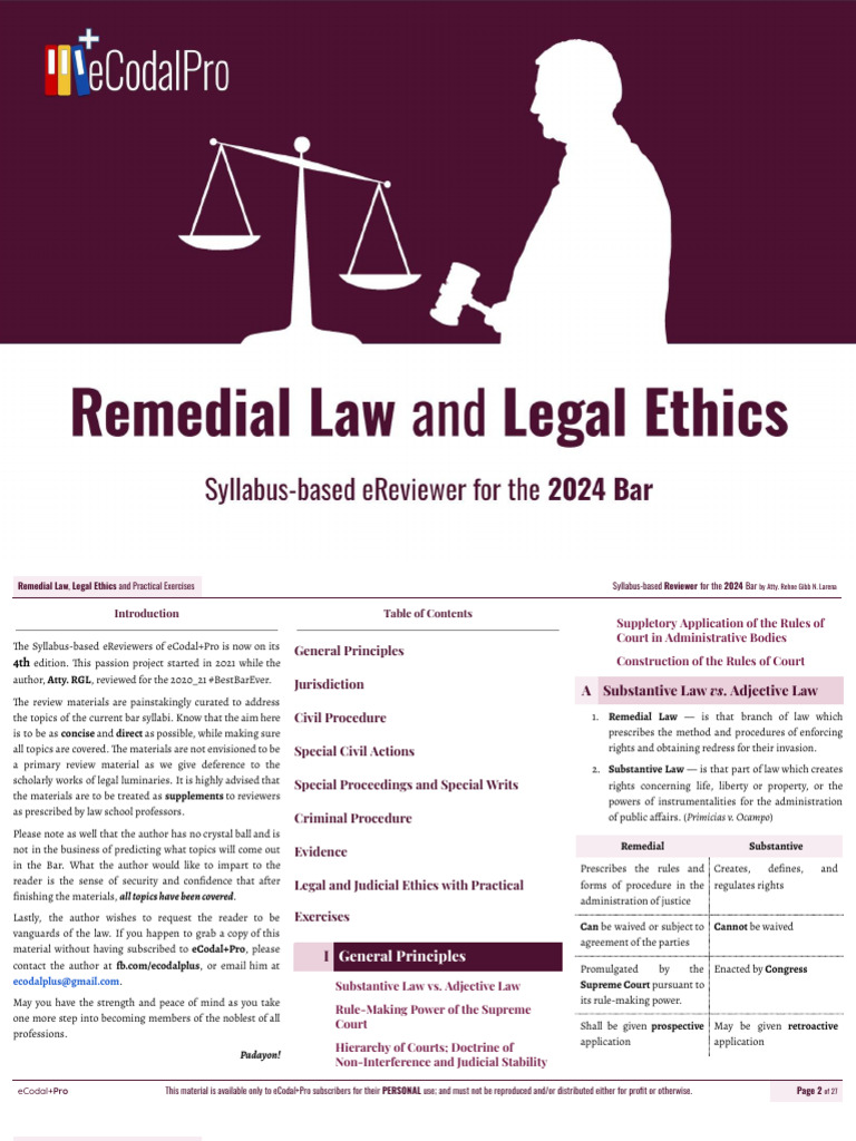 (Batch 1) Remedial Law and Ethics Syllabus-Based EREVIEWER 2024 | PDF ...