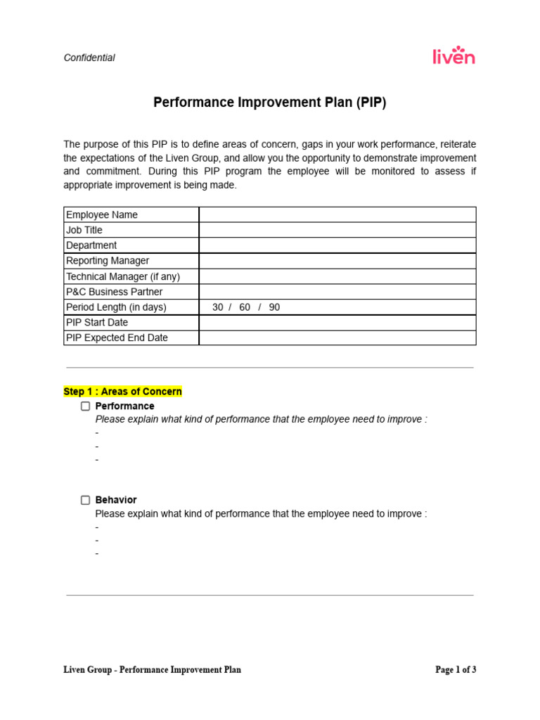 Performance Improvement Plan (PIP) - Eng & Product & Data | PDF ...