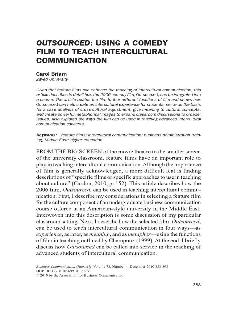 Briam 2010 Outsourced Using A Comedy Film To Teach Intercultural Communication | PDF | Stereotypes