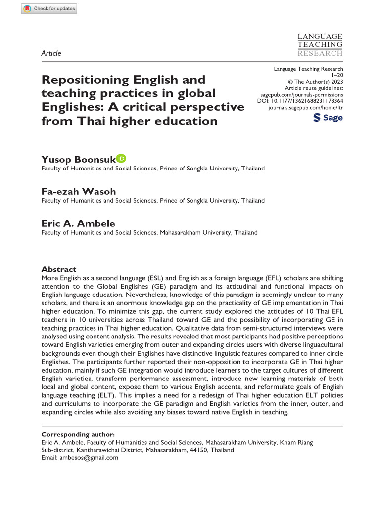 Boonsuk Et Al 2023 Repositioning English and Teaching Practices in ...