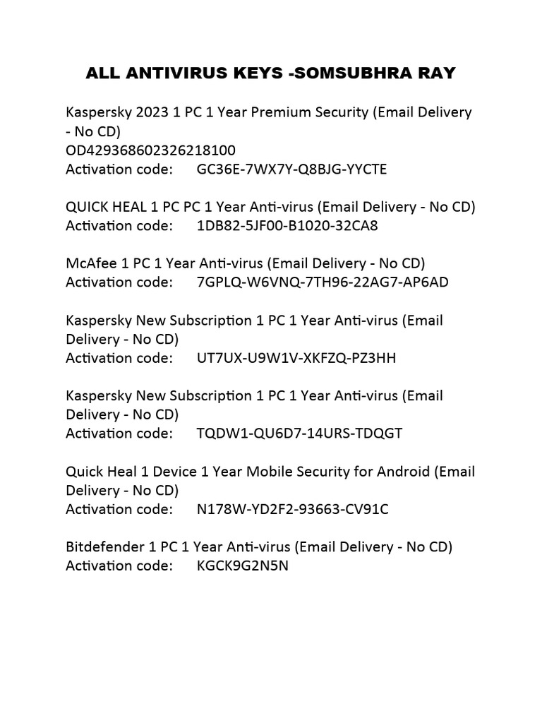 All Antivirus Keys | PDF