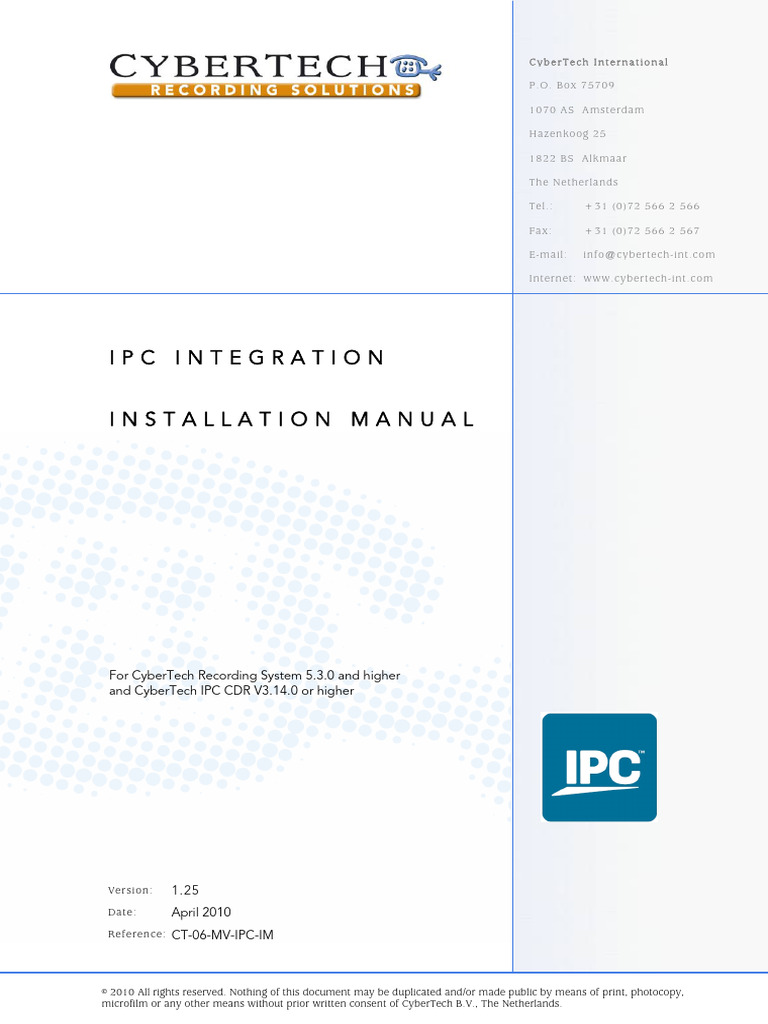 CyberTech - IPC intergration Installation manual v1.25 | PDF | Computer ...