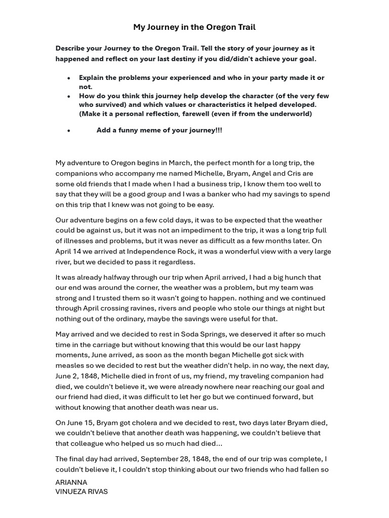 Describe Your Journey To The Oregon Trail | PDF | Poetry