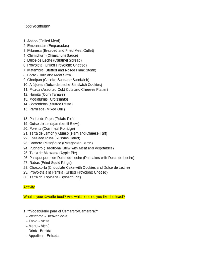 Vocabulario Esencial de Comida y Servicio | PDF | Cocina occidental ...