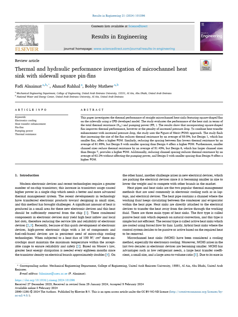 Thermal and Hydraulic Performance Investigation of Microchannel Heat Sink With Sidewall Square ...