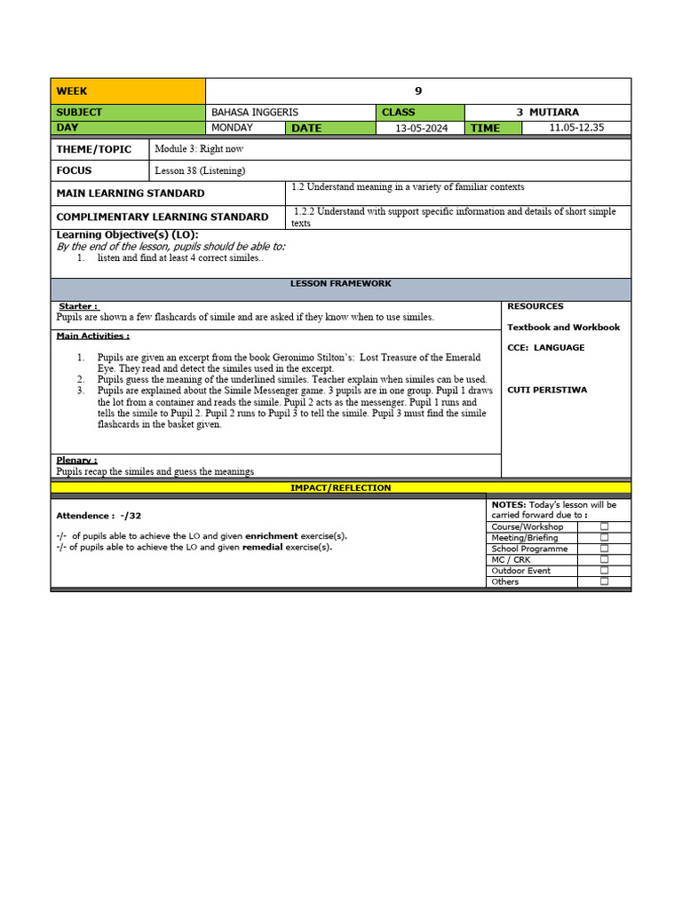 Year 3 English Week 9 | PDF | Reading Comprehension | Human Communication