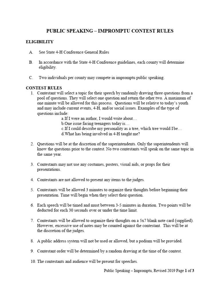 Public Speaking Impromptu 2019 | PDF | Public Speaking | Linguistics