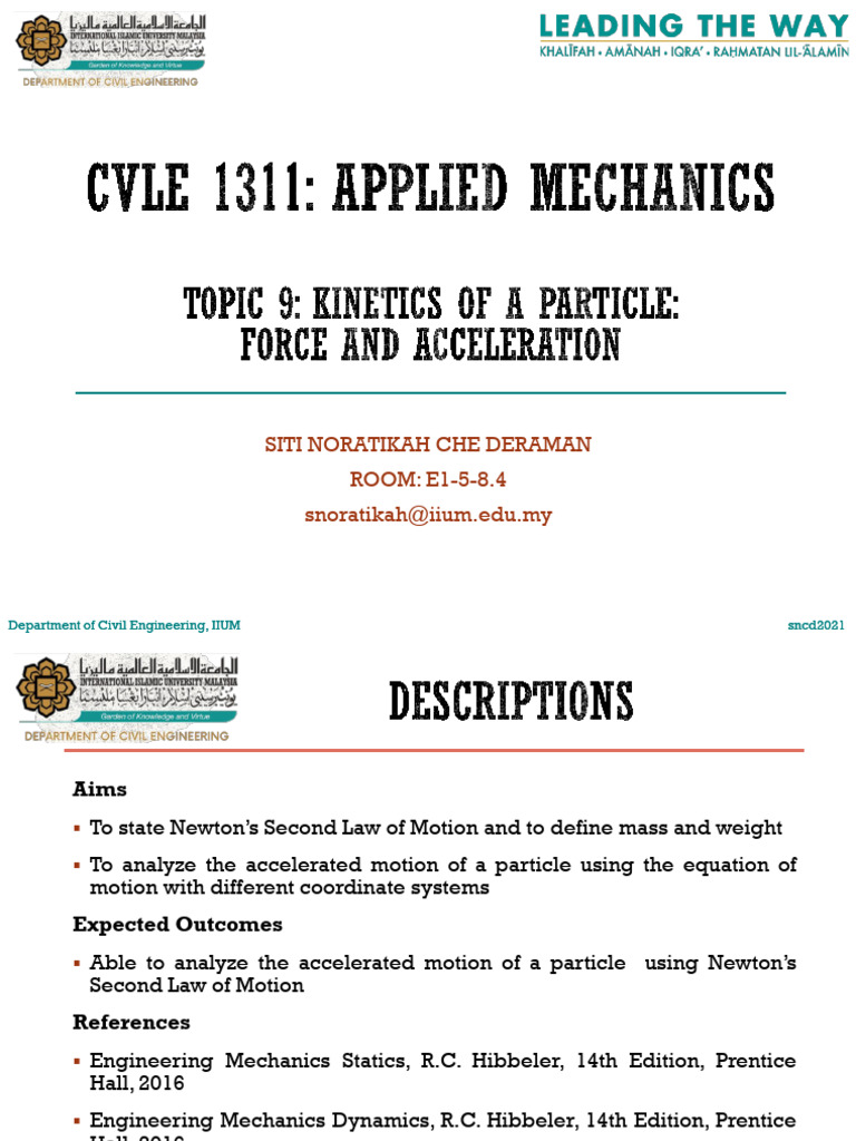 Topic 9 Kinetics of A Particle Force and Acceleration | PDF | Force | Mass