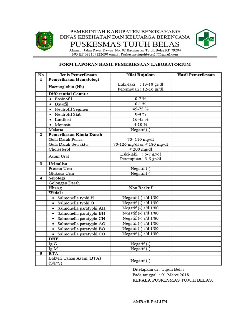 8.1.6.2 Form Laporan Hasil Pemeriksaan Laboratorium | PDF