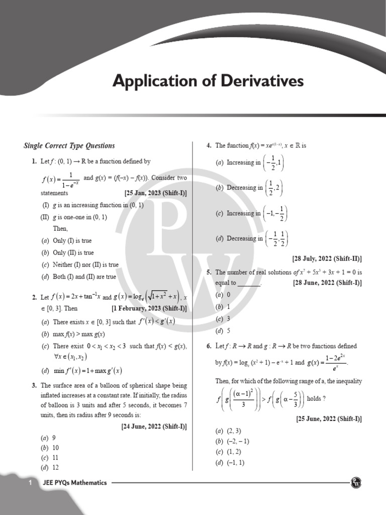 Application of Derivatives - PYQ Practice Sheet | PDF | Triangle | Area