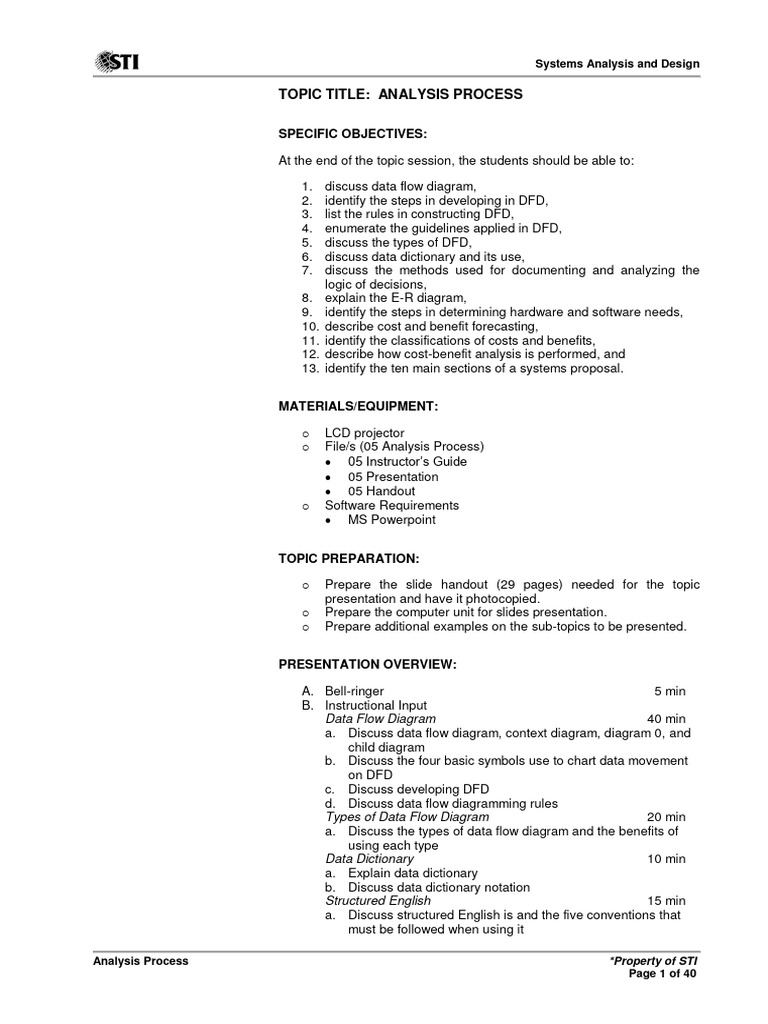 Topic Title: Analysis Process: Specific Objectives | PDF | Information Technology | Systems ...
