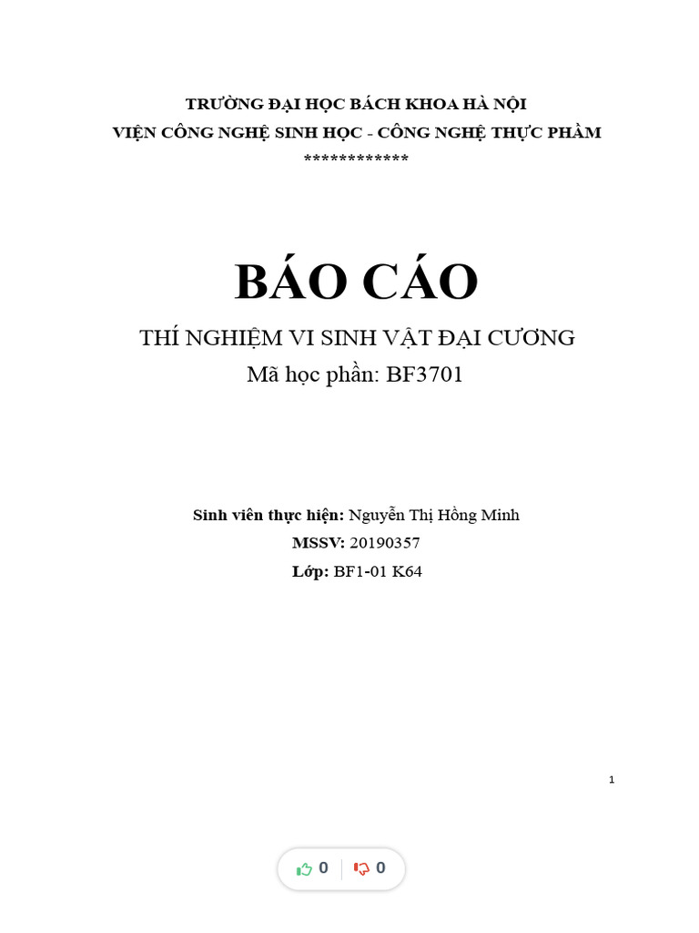 Bao Cao Thi Nghiem VI Sinh Vat 1 | PDF