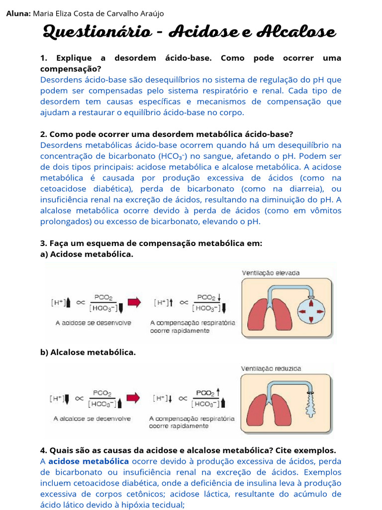Questionário - Acidose e Alcalose | PDF | Doenças e distúrbios ...