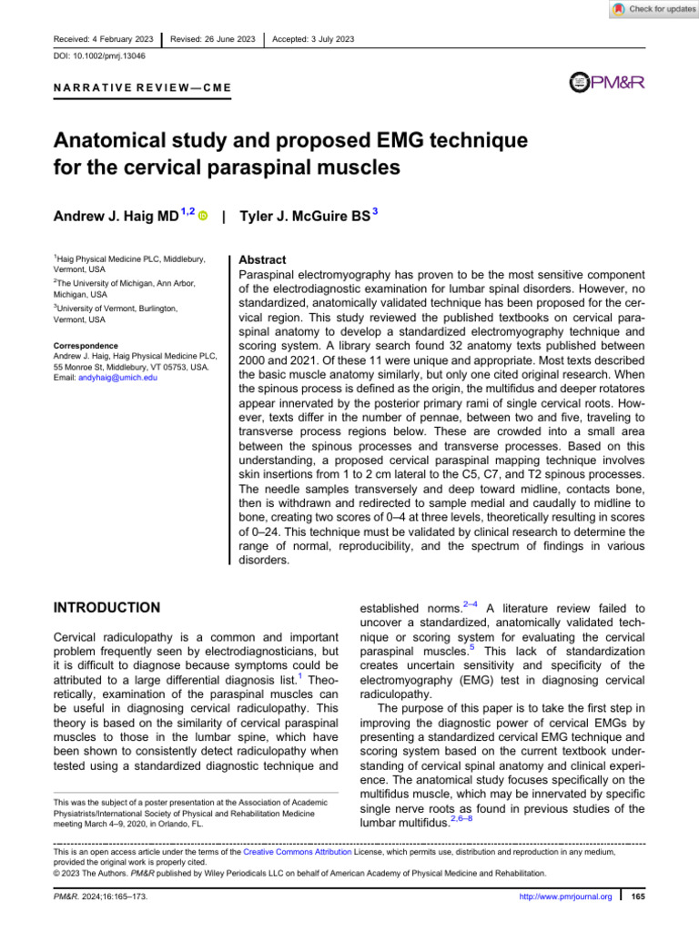 Anatomical Study and Proposed EMG Technique For The Cervical Paraspinal ...