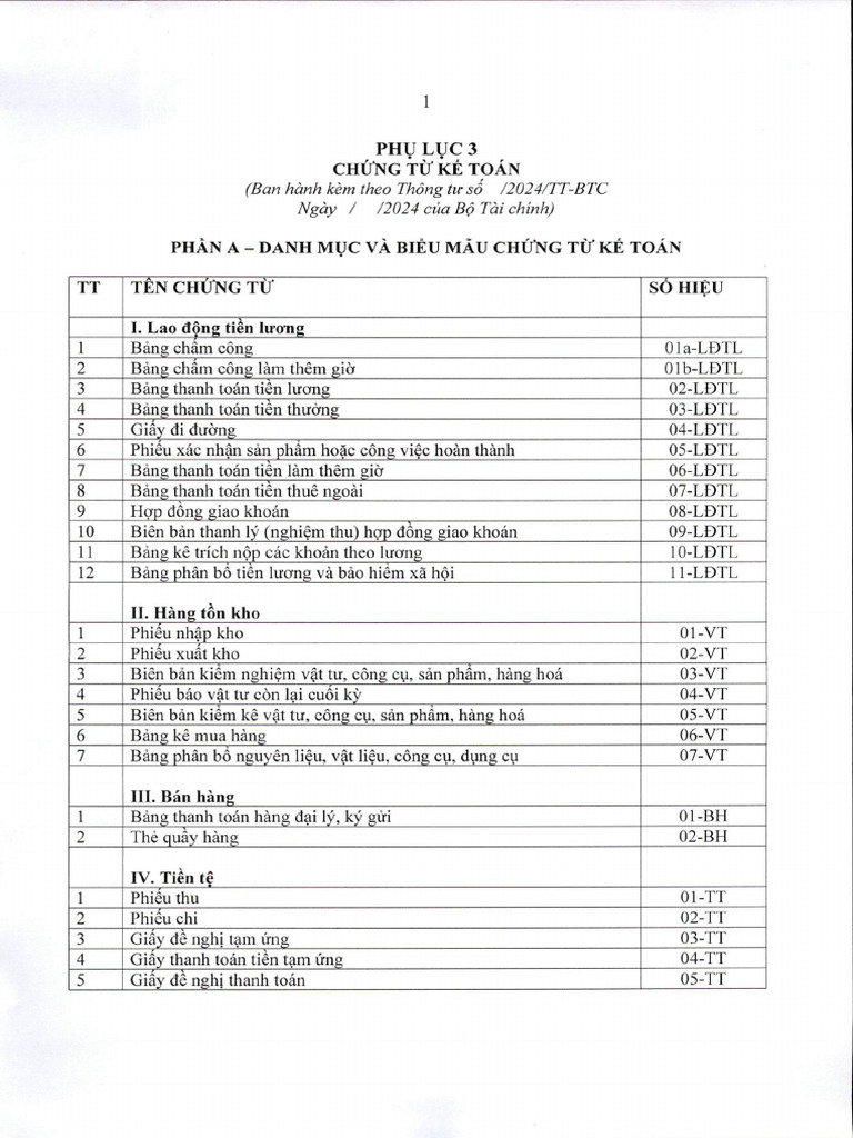 Phu Luc 3 Chung Tu Ke Toan 20240605151440 | PDF