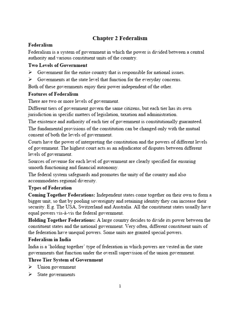 Chapter 2 Federalism | PDF | Federation | Forms Of Government