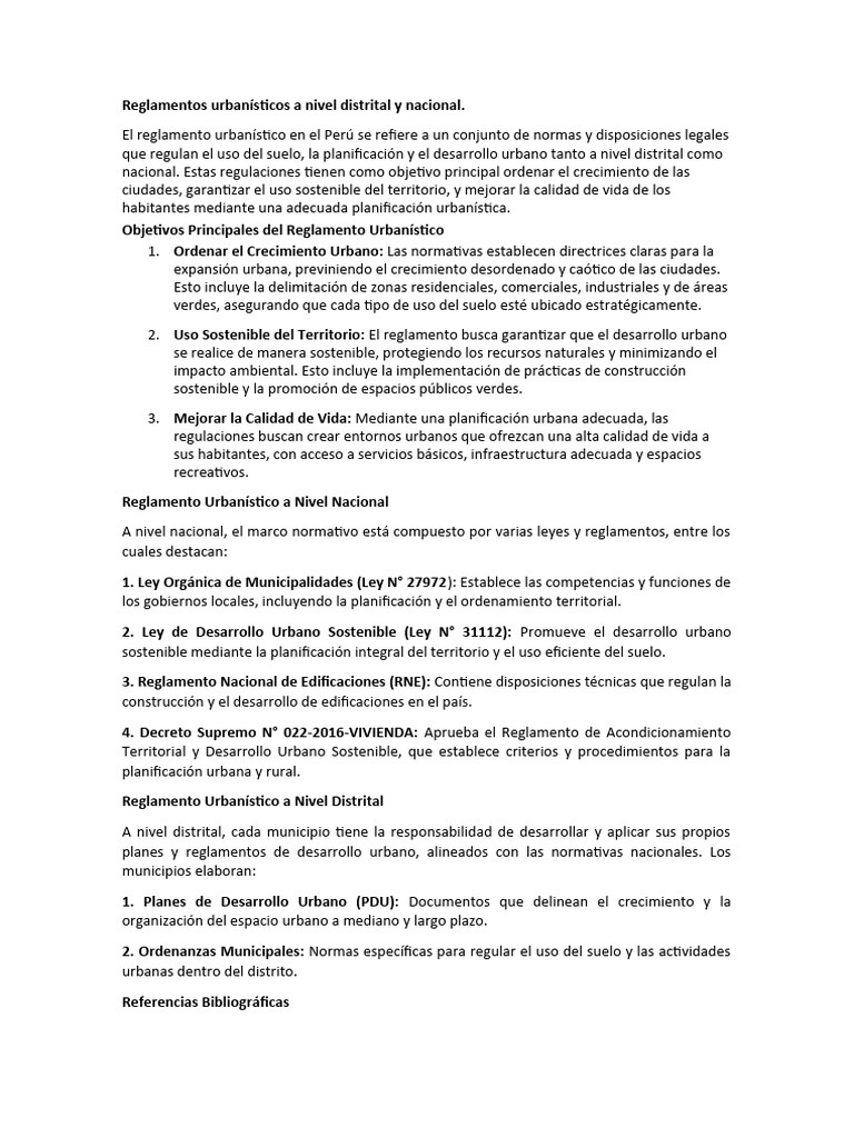 Reglamentos Urbanísticos A Nivel Distrital y Nacional | PDF | Planificación urbana | Urbanismo